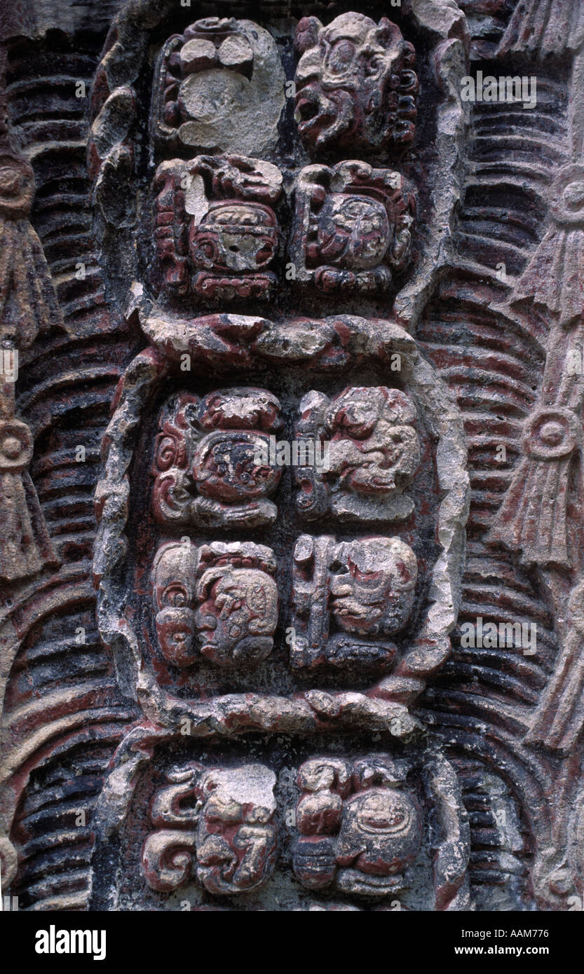 Detail of STELA F with a double row of MAYAN GLYPHS telling the ruling ...