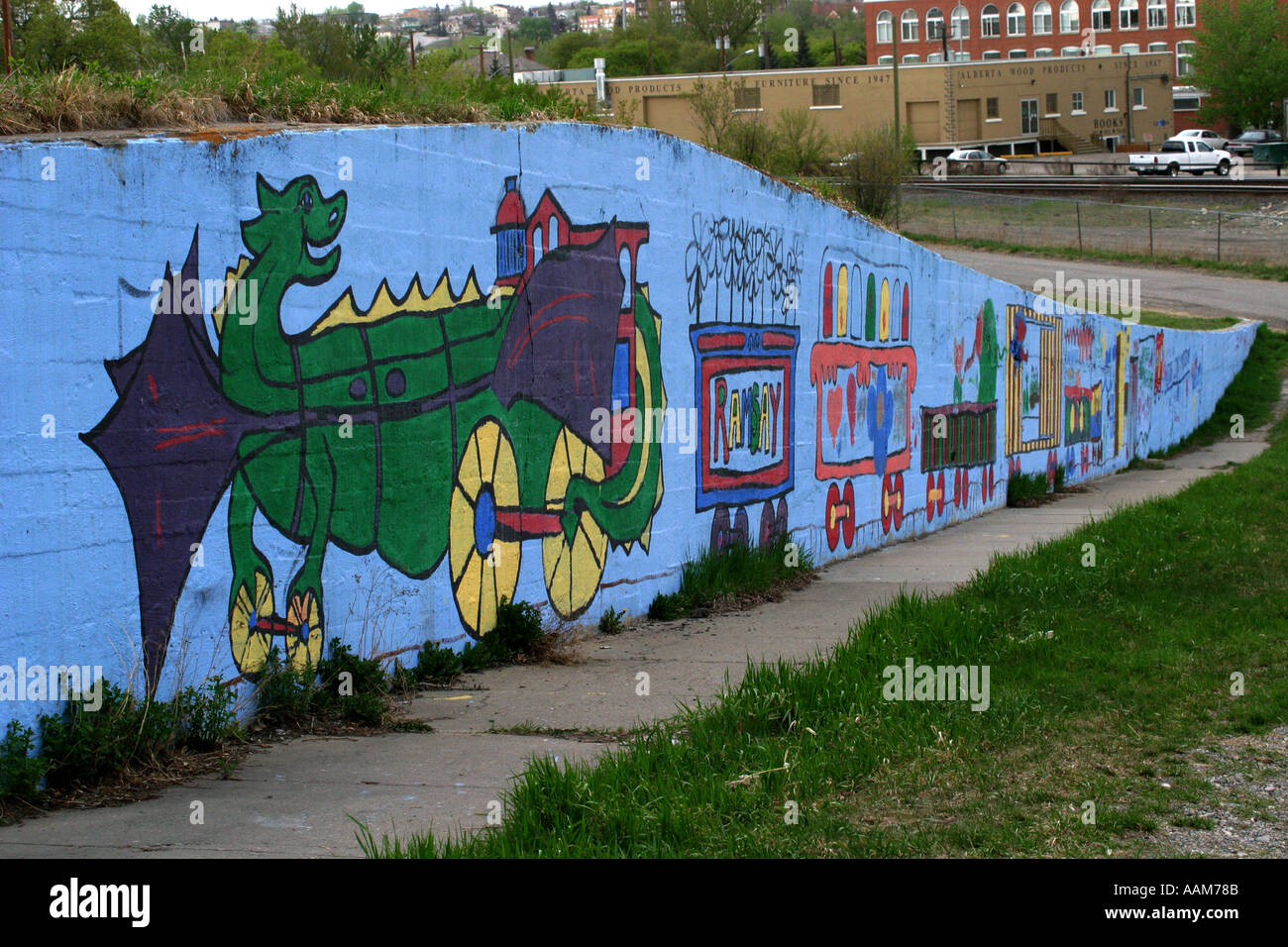 Horizontal Mural on a cement block wall Stock Photo - Alamy