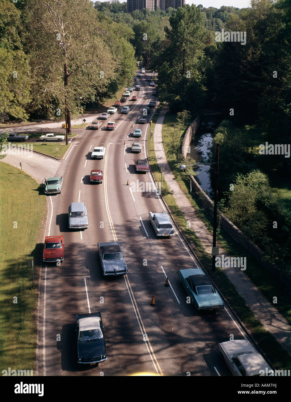 1970 1970s ELEVATED VIEW TRAFFIC CARS ROAD THROUGH PARK PHILADELPHIA ...