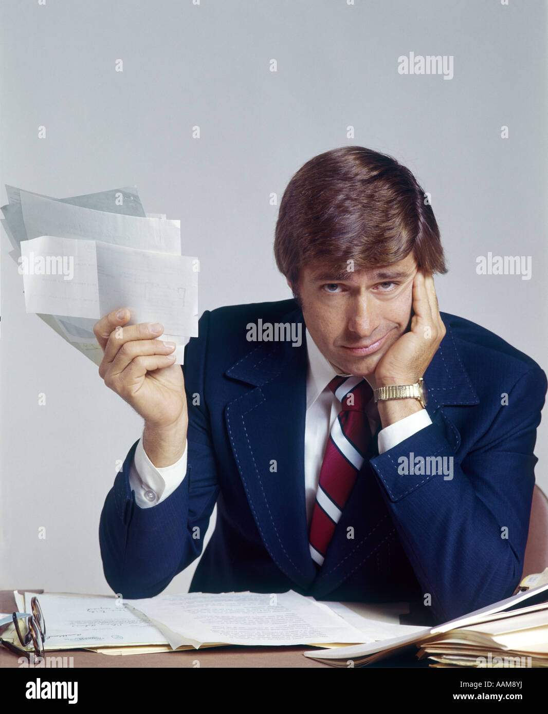 MAN OFFICE WORKING BUSINESS PAPERWORK OVERWHELMED OVERWHELMING WORK ...