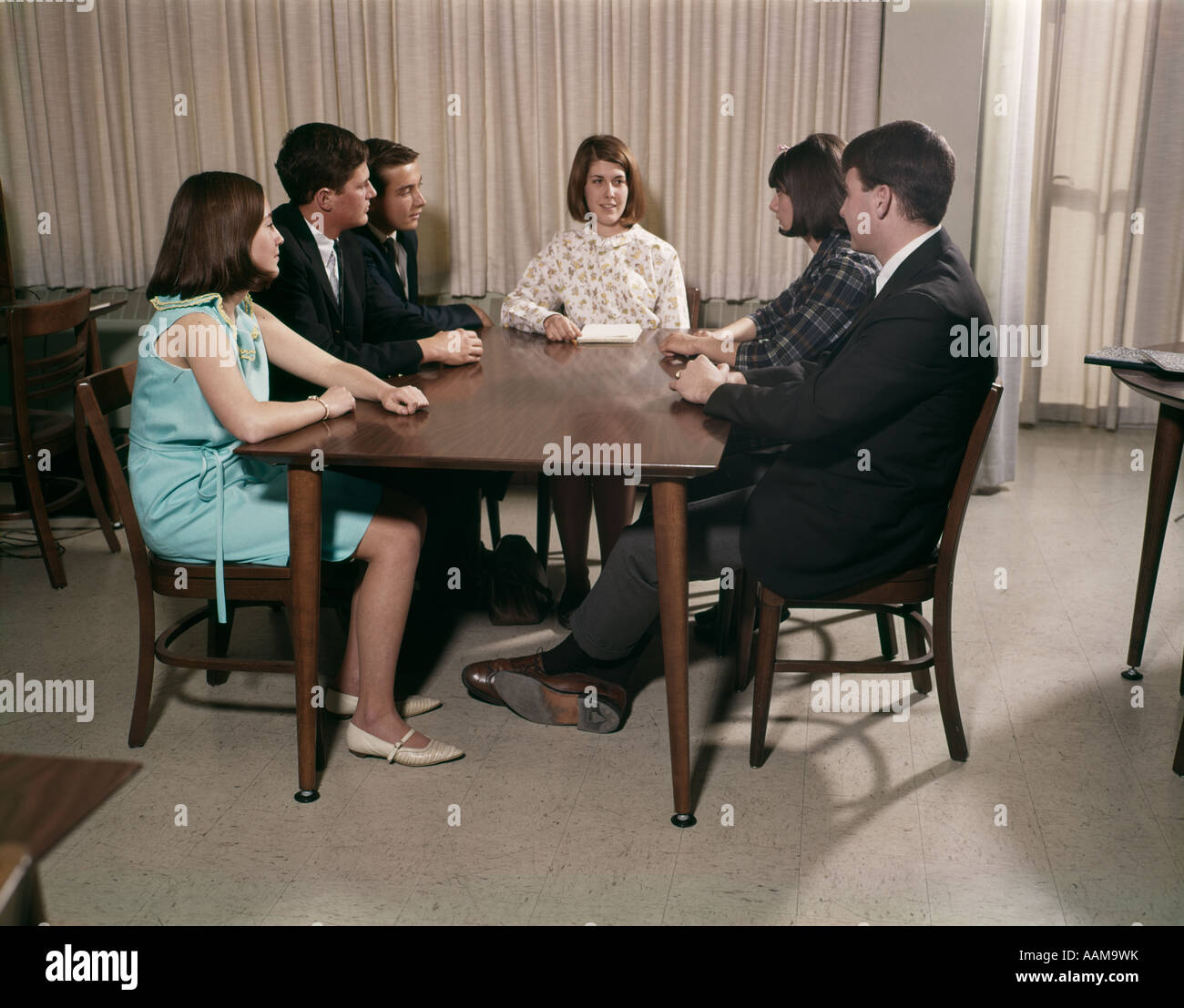 1960 1960s HIGH SCHOOL COLLEGE TEENAGERS AROUND CONFERENCE TABLE ...
