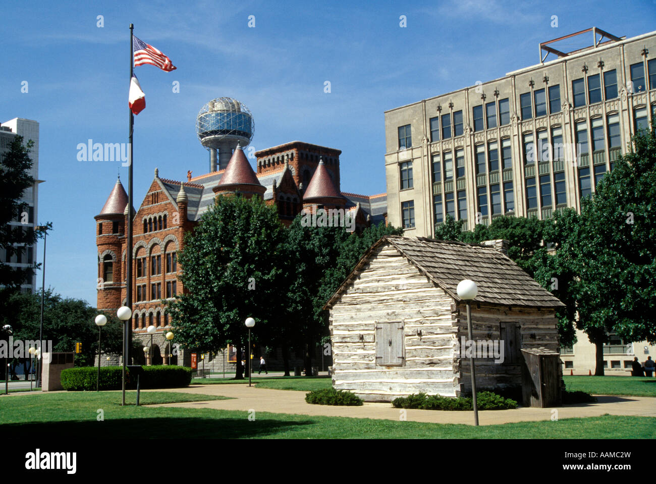 DALLAS TX REPLICA OF JOHN NEELY BRYAN CABIN AND OLD RED COURTHOUSE AT ...