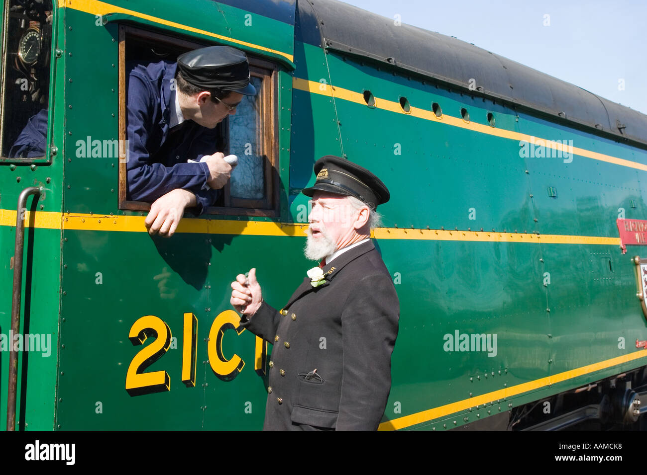 A break for the driver of a steam train on preserved Bluebell railway ...