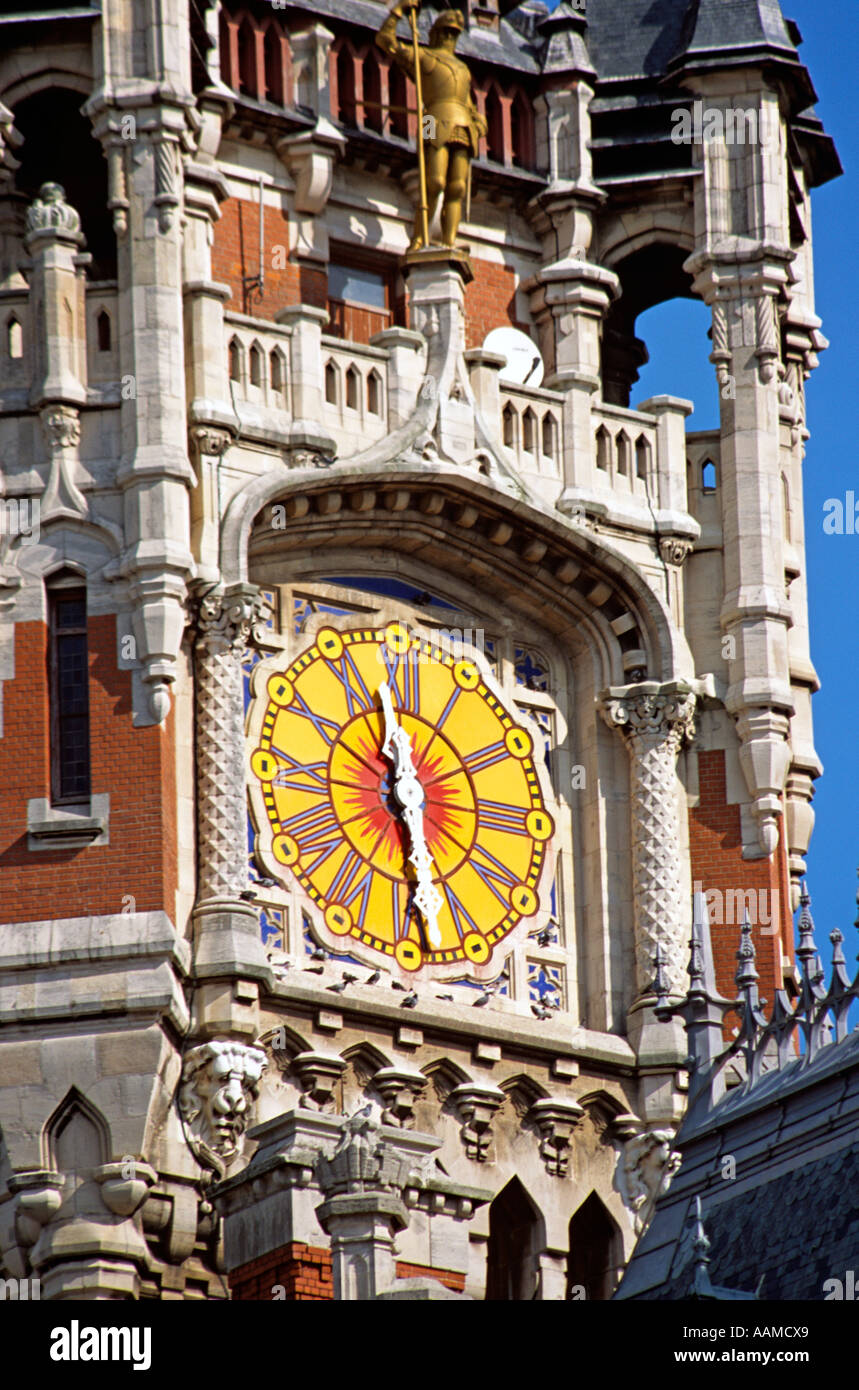 Colourful clock face, clock tower, Town Hall, Calais, France Stock ...