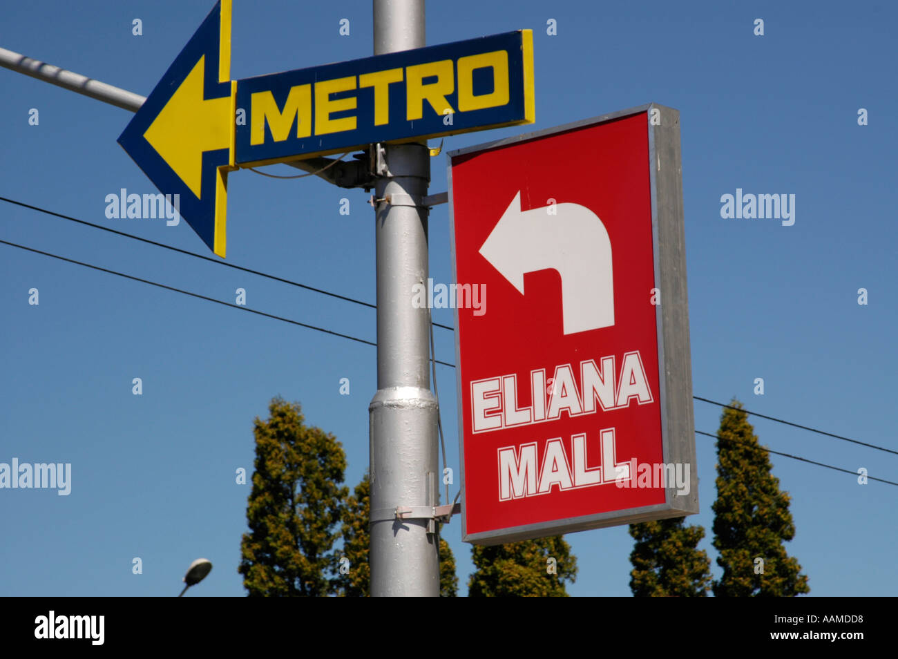 Brasov, signs Metro, Eliana Mall Stock Photo - Alamy