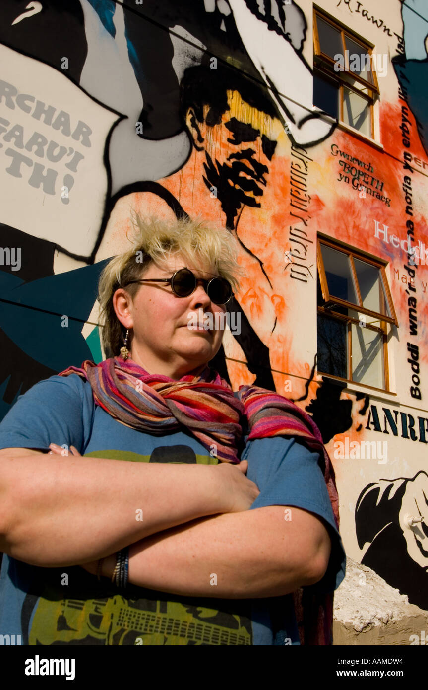 welsh visual artist RUTH JEN EVANS with her mural of welsh cultural ...