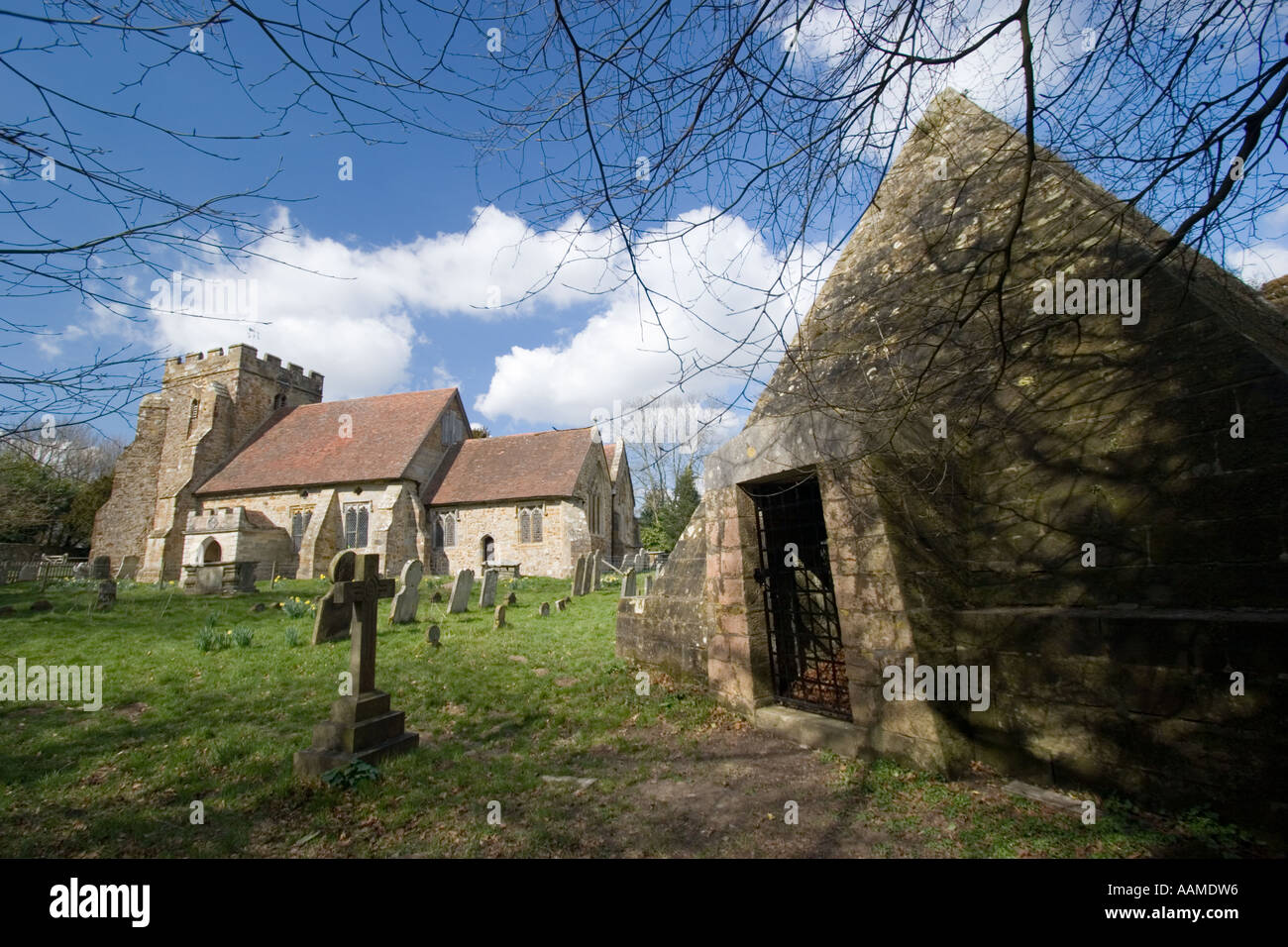 Brightling church and churchyard with pyramid shaped tomb of Mad Jack ...