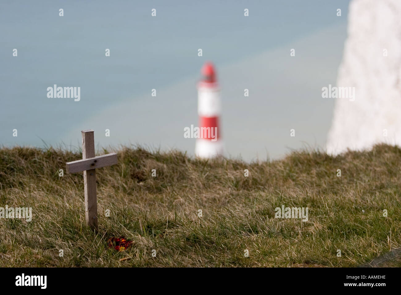 Memorial on cliff top of Beachy Head a popular location for suicide ...
