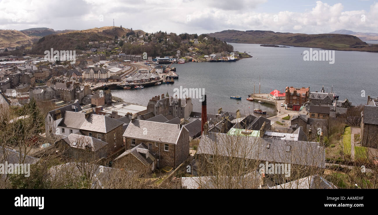 UK Scotland Argyll Oban city centre and harbour from McCaigs Tower ...