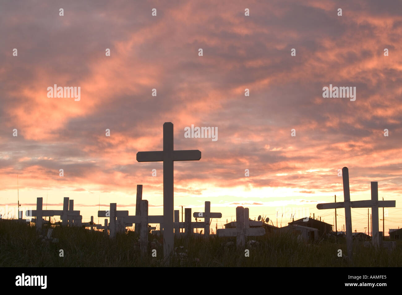 crosses in the Eskimo burial ground on shishmare an Inuit community ...