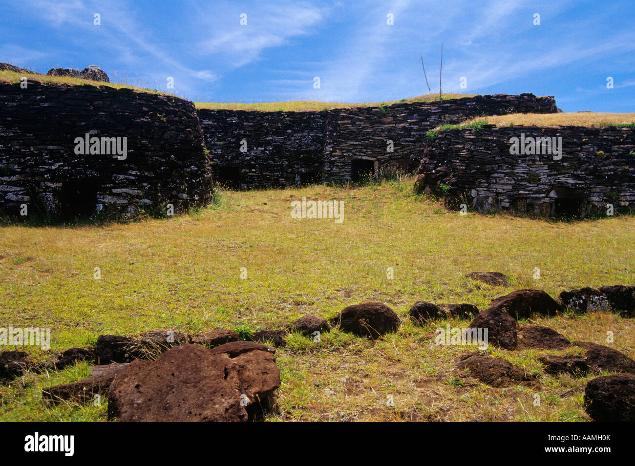 STONE HOUSES ORONGO CEREMONIAL VILLAGE EASTER ISLAND CHILE Stock Photo ...