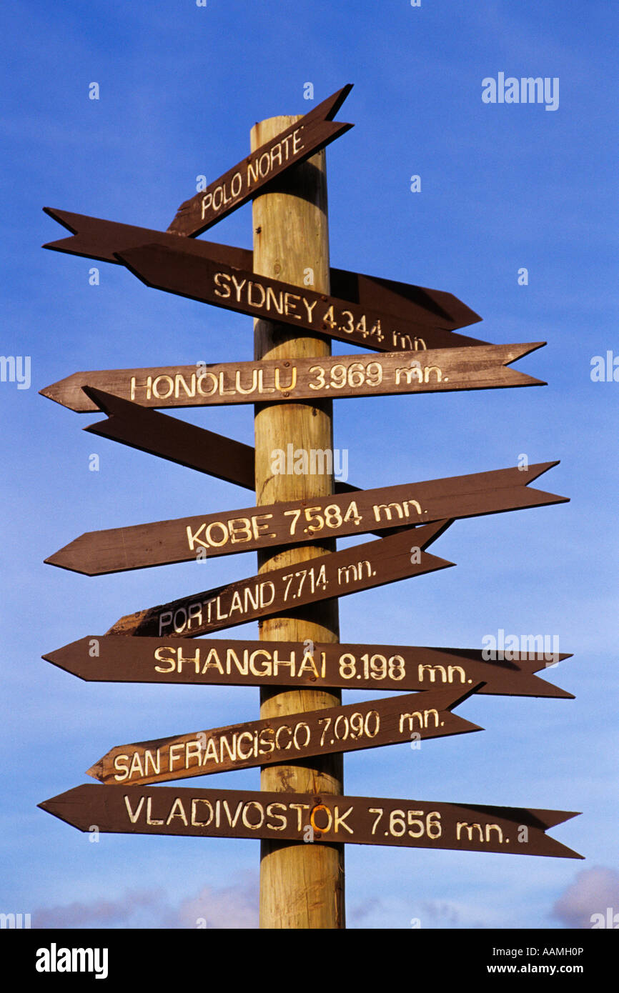 DISTANCE SIGNPOST EASTER ISLAND CHILE Stock Photo - Alamy