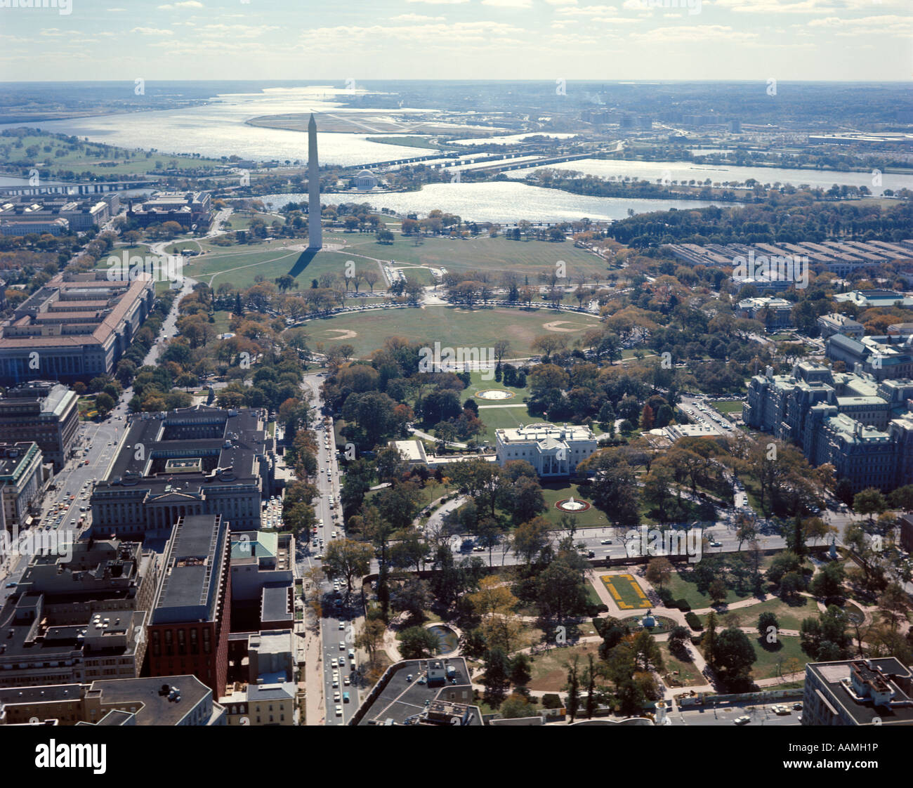 1960s 1970s AERIAL VIEW WASHINGTON MONUMENT WHITE HOUSE POTOMAC RIVER ...