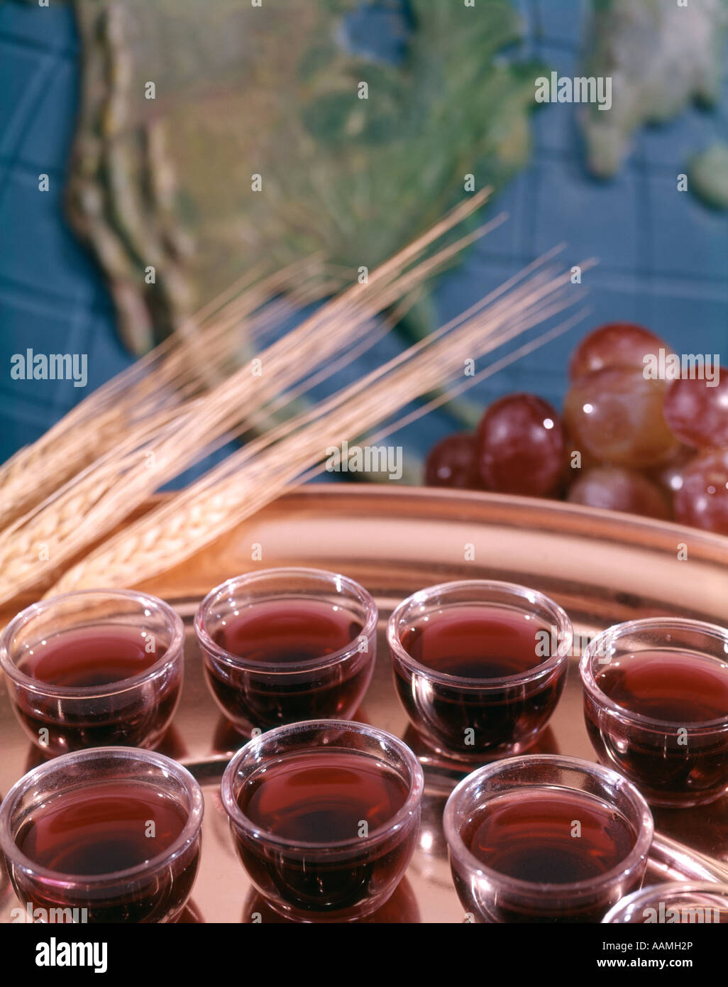 COMMUNION WINE SERVINGS ON TRAY SPRING OF WHEAT GRAPES AND MAP OF NORTH ...