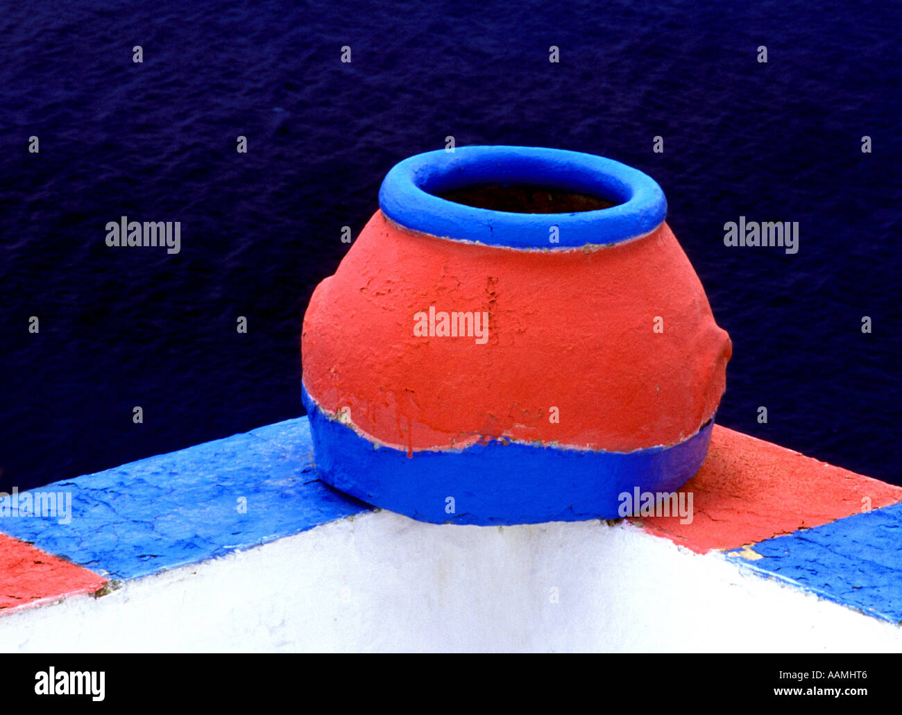 Red and blue pot Santorini Cyclades Greece Stock Photo - Alamy