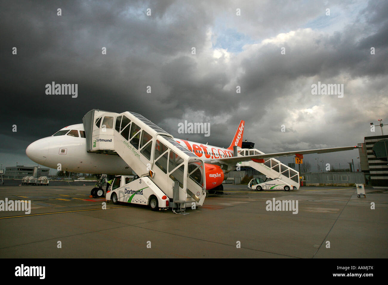 An easyJet aircraft on the stand at Dortmund Airport in Germany Stock ...