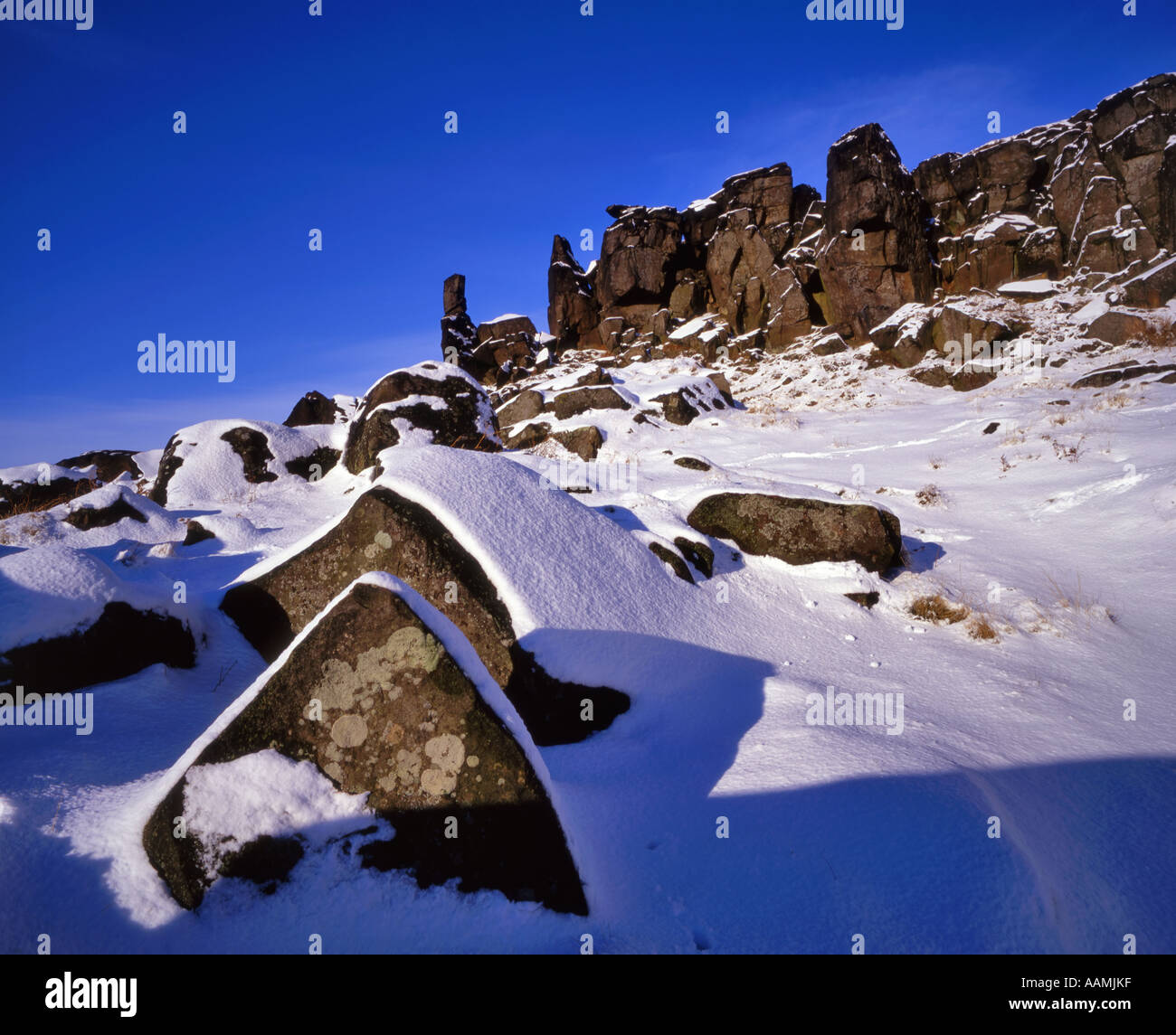 Wainstones in winter snow, North York Moors, North Yorkshire, England ...