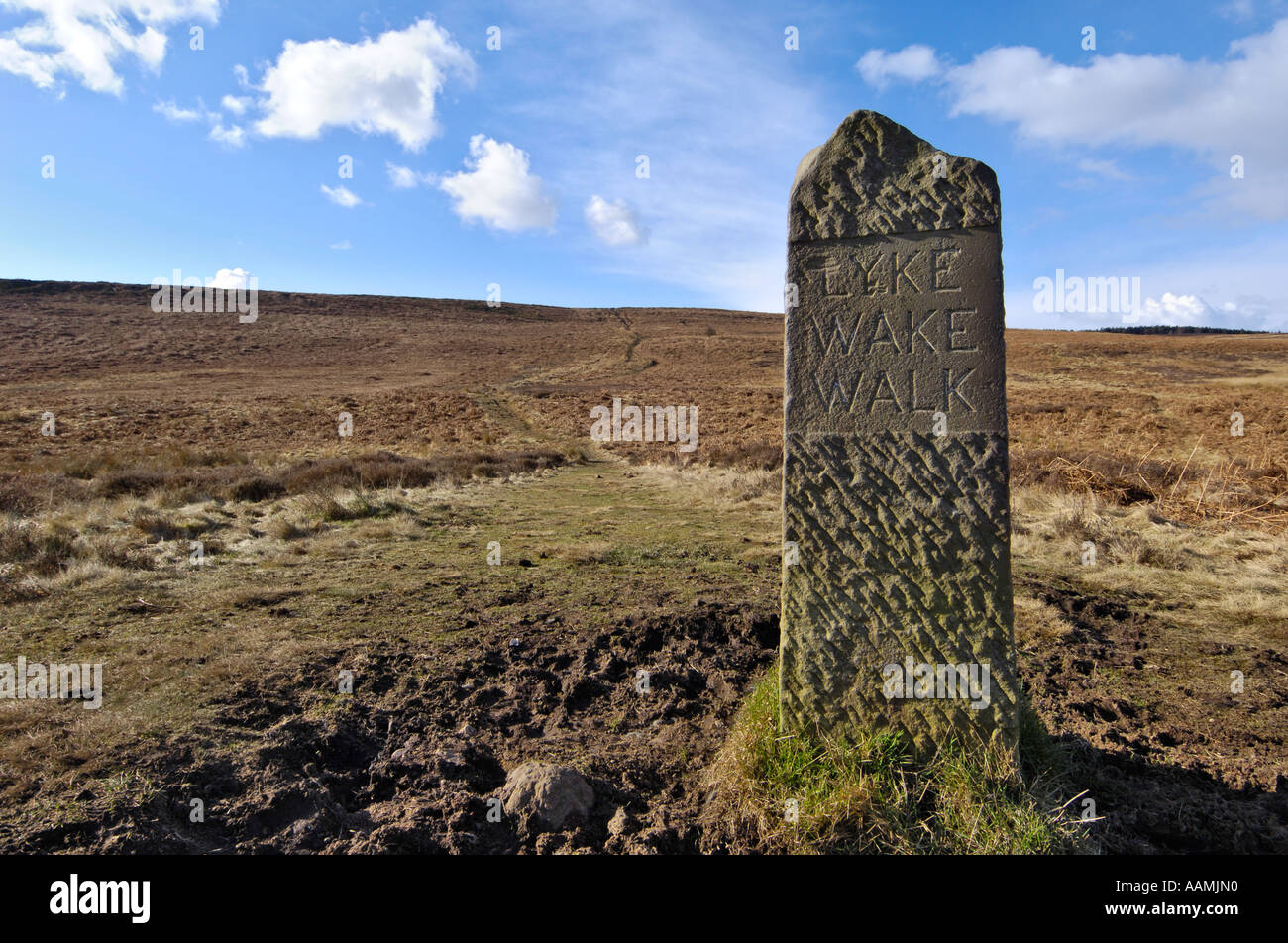 Standing stone marker indicating the Lyke Wake Walk long distance ...