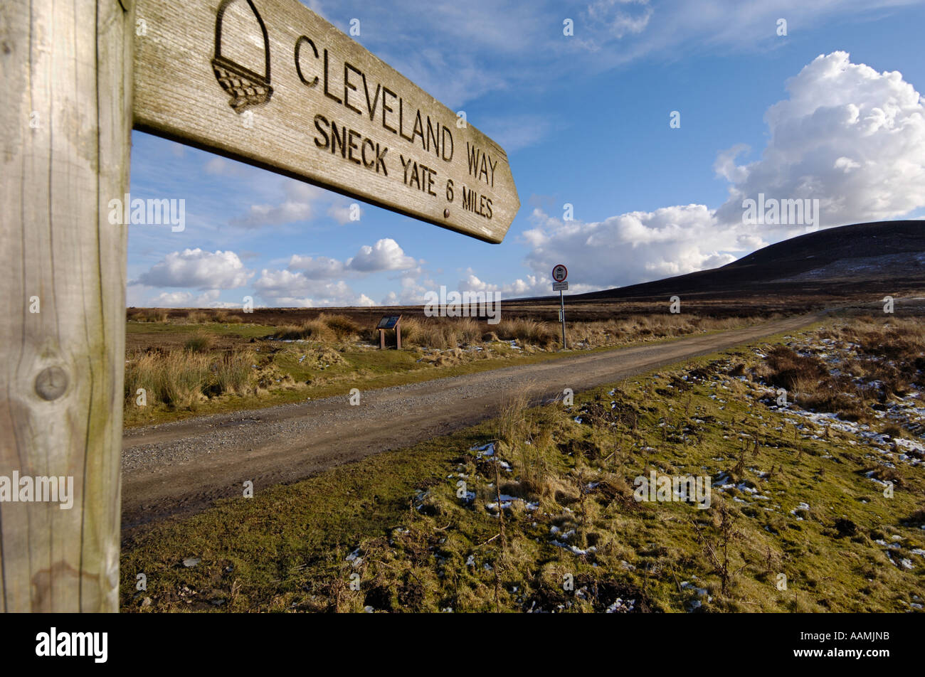 Wooden signpost indicating the Cleveland Way long distance footpath ...