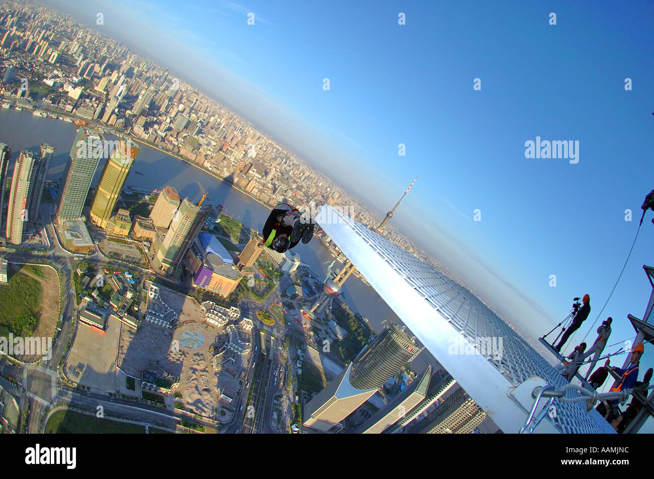 Base jumper jin mao tower shanghai china extreme sport hi-res stock ...