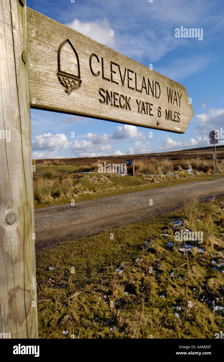 Wooden signpost indicating the Cleveland Way long distance footpath ...