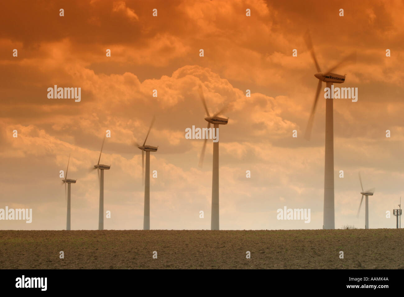 Wind turbines at a British windfarm at West Somerton Norfolk England ...