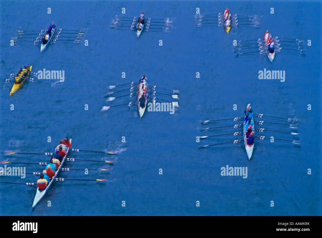Eight man rowing teams returning from boat races Windermere Cup Boat ...