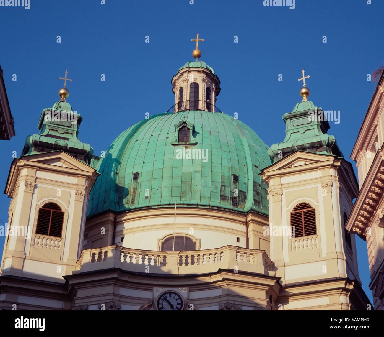 The green dome and facade of Peterskirche, St Peters Church, Vienna ...