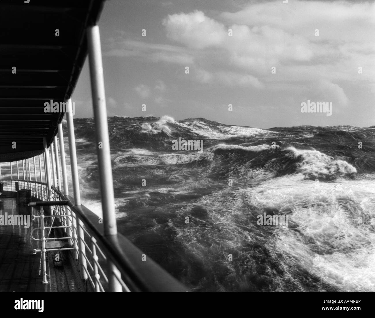 1930s VIEW OF ROUGH CHOPPY SEAS FROM DECK OF CRUISE SHIP Stock Photo ...