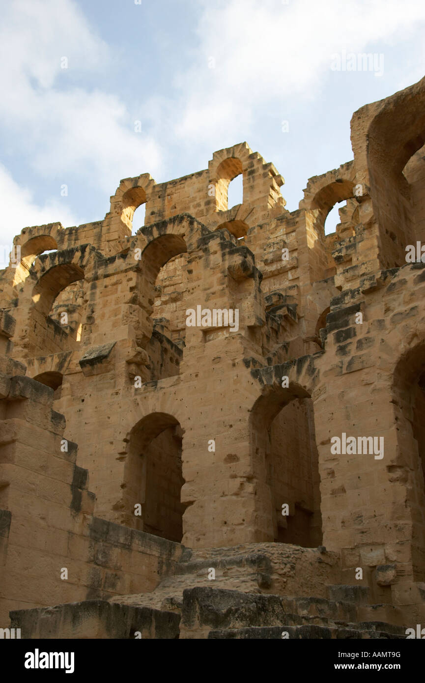 remains of tiered arches of the old roman colloseum at el jem tunisia ...