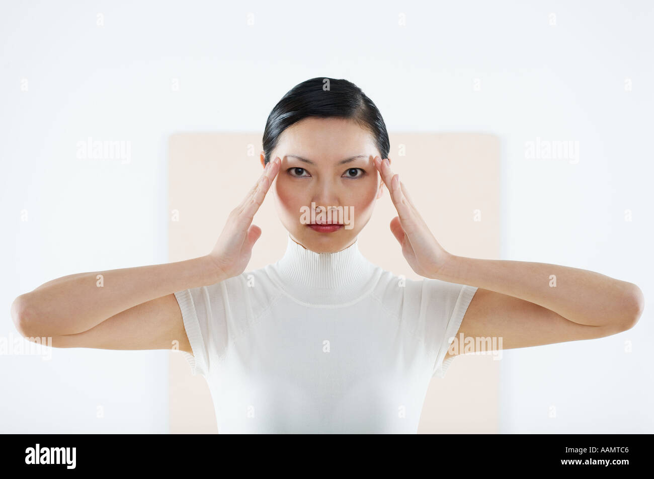 Portrait young woman gesturing headache hi-res stock photography and ...