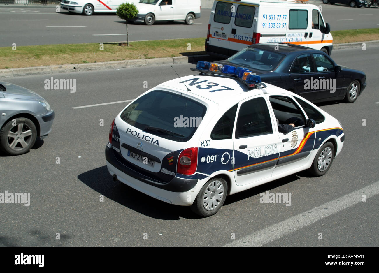 Madrid Spain Europe EU. Police car on patrol city centre Stock Photo ...