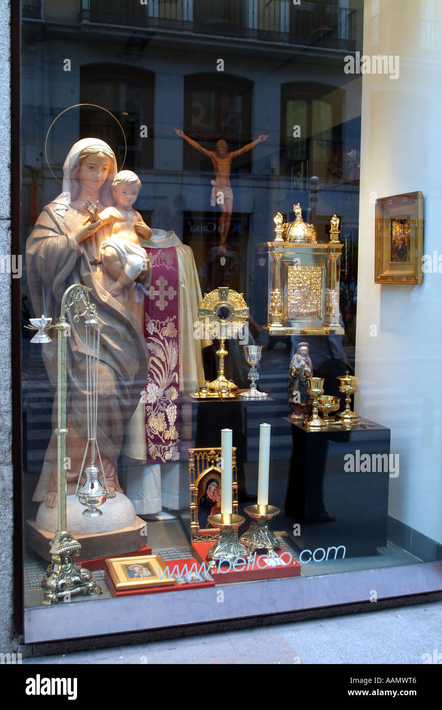 Madrid central Spain Europe EU. Shop window displaying religious items ...