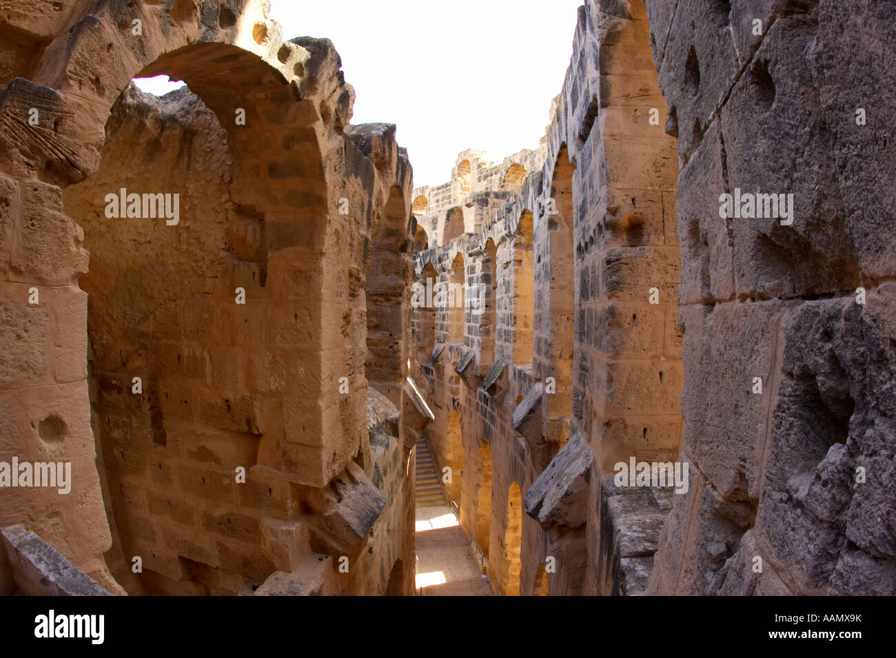 looking down on internal walkways from upper tier of old roman ...
