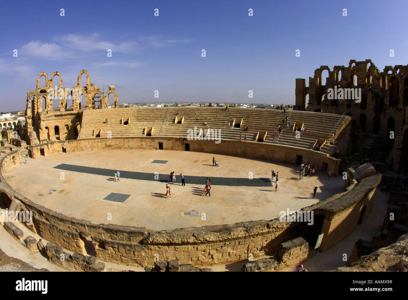looking down on main arena of old roman colloseum el jem tunisia Stock ...