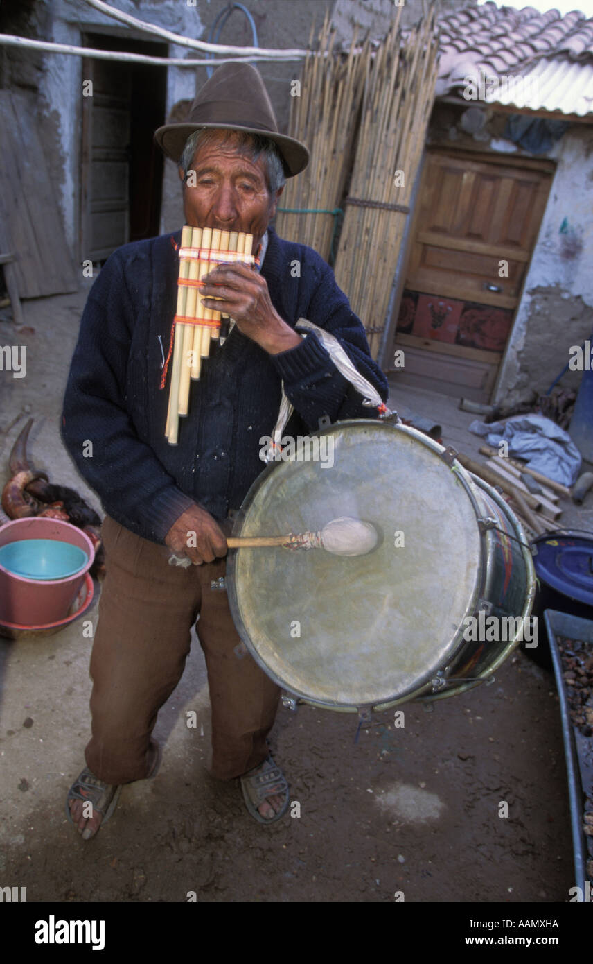 The instrument maker Don Fortunato plays traditional Anden music on a ...