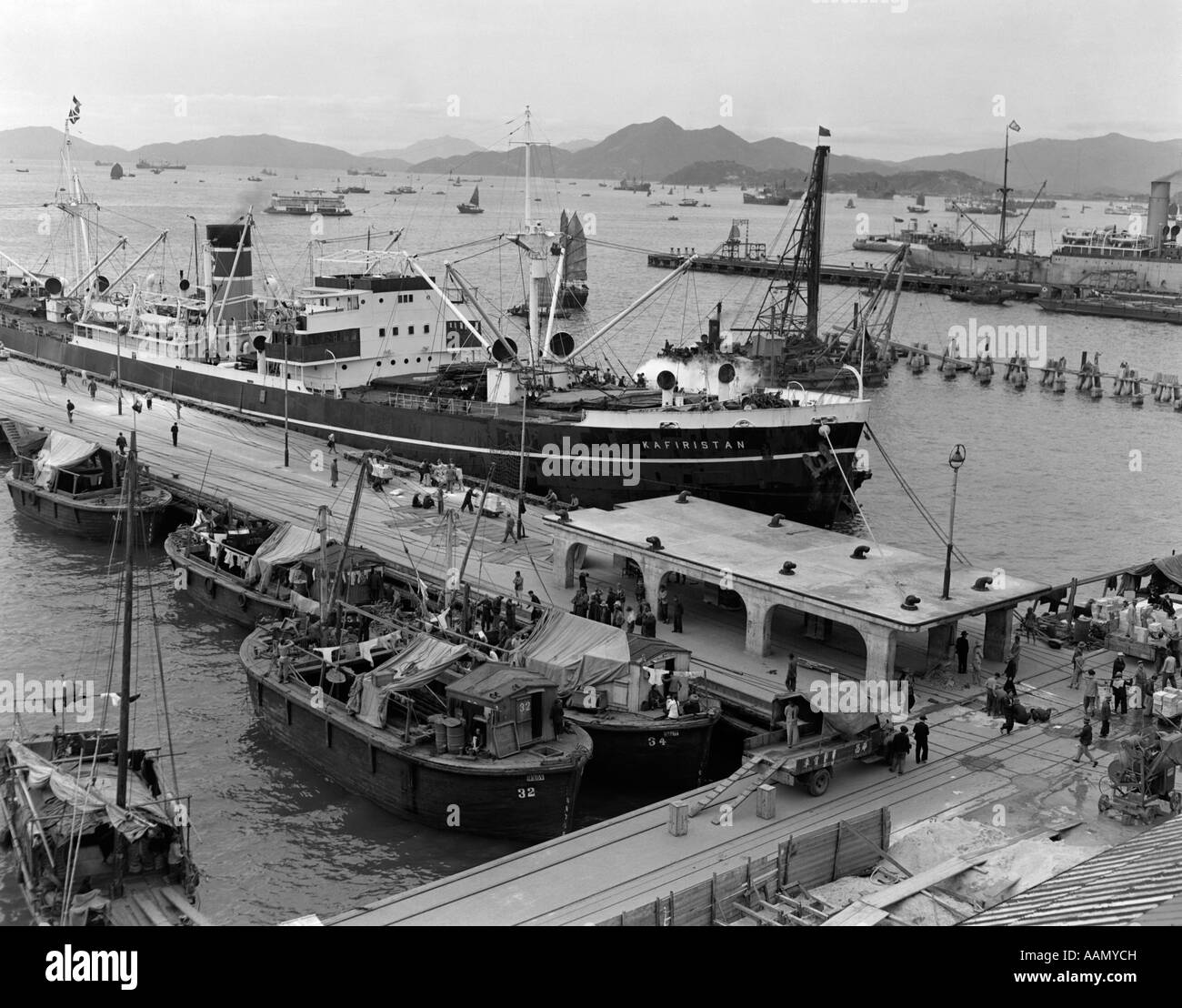 1920s 1930s BUSY DOCK KOWLOON HARBOR HONG KONG SHIP SHIPPING Stock ...