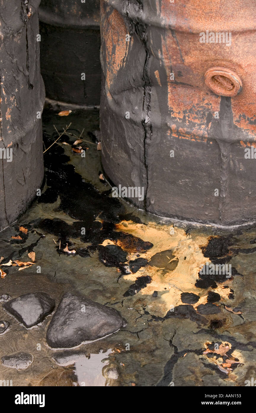 waste oil leaking from abandoned oil barrels Nome alaska Stock Photo ...