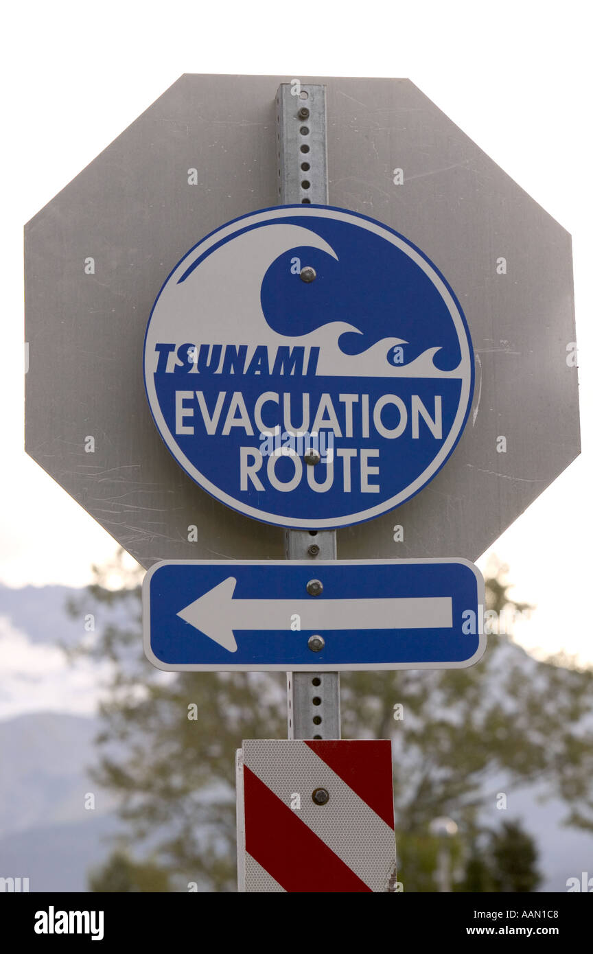 Tsunami warning sign in Seward alaska Stock Photo - Alamy