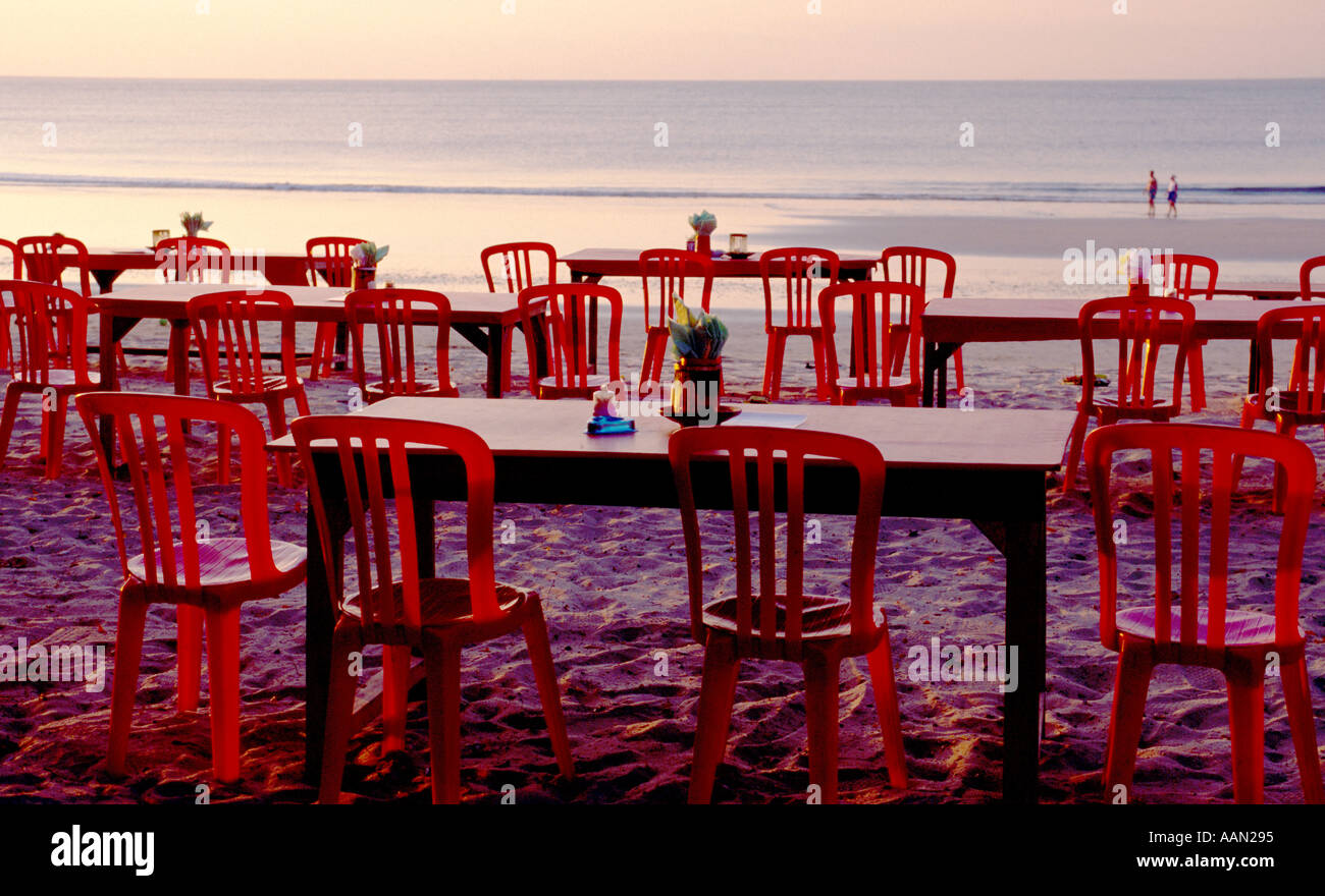 An empty beach restaurant on a popular Kuta beach in Bali Indonesia ...