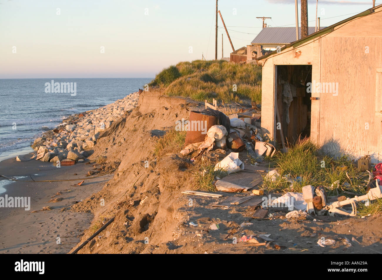Erosion caused by global warming on shishmaref island alaska Stock ...