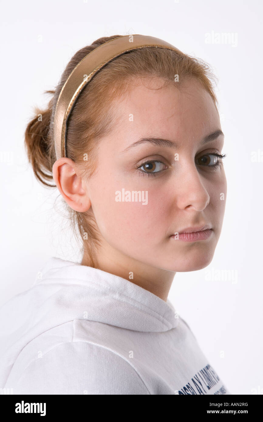 Portrait of a teenage girl serious mood Stock Photo - Alamy