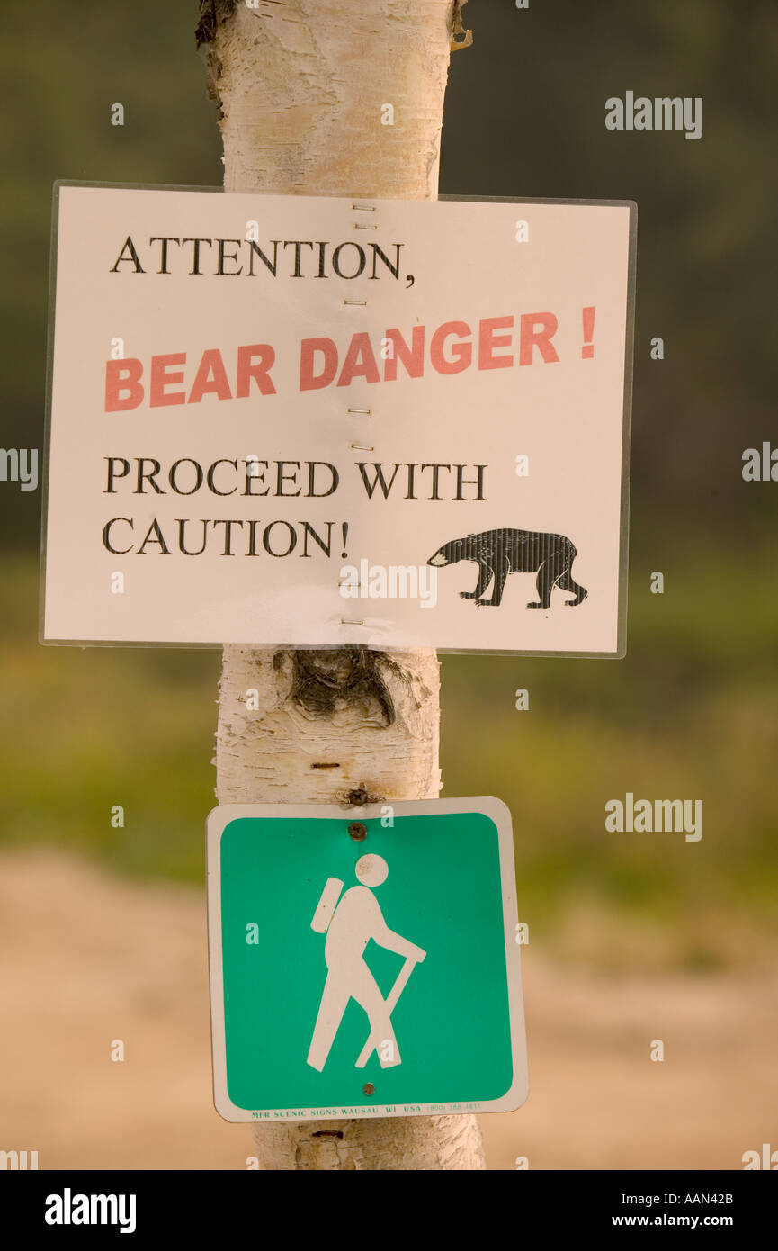 Beware of the bear signs Chena Hot Springs Alaska Stock Photo - Alamy
