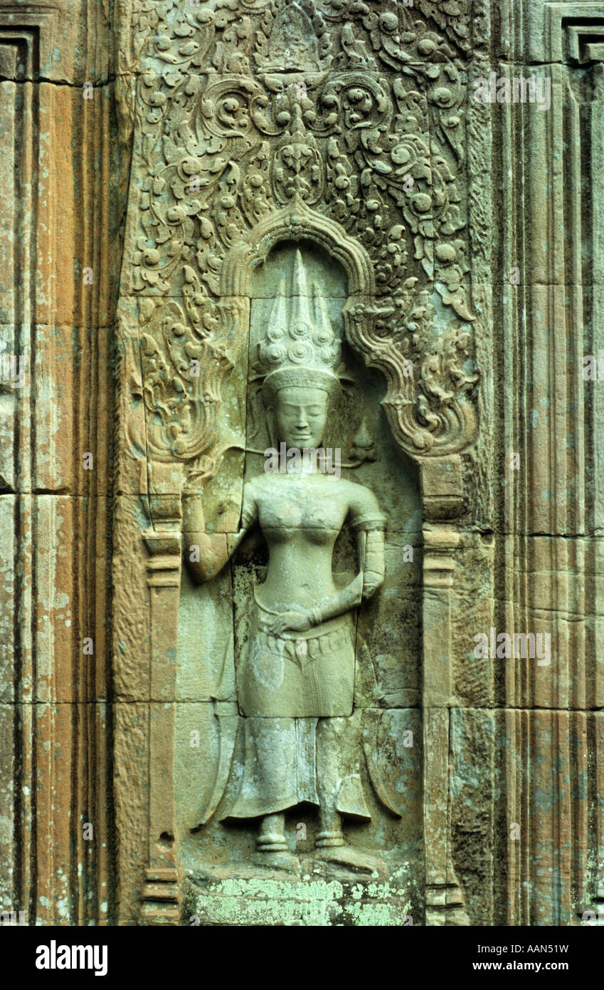 - close up view of well preserved very detailed stone Devata carving ...