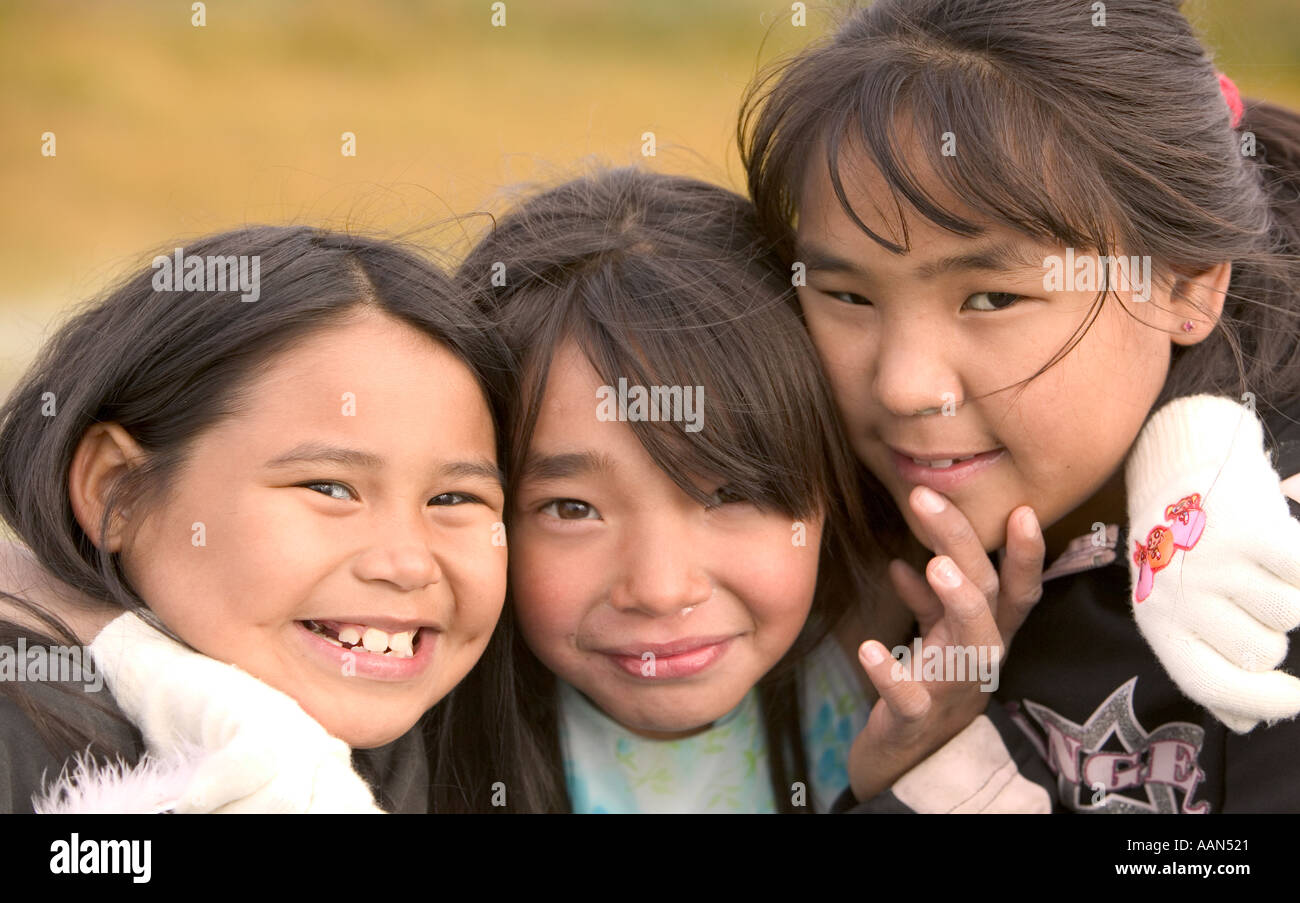 Eskimo children on the island of Shishmaref that is threatened by ...