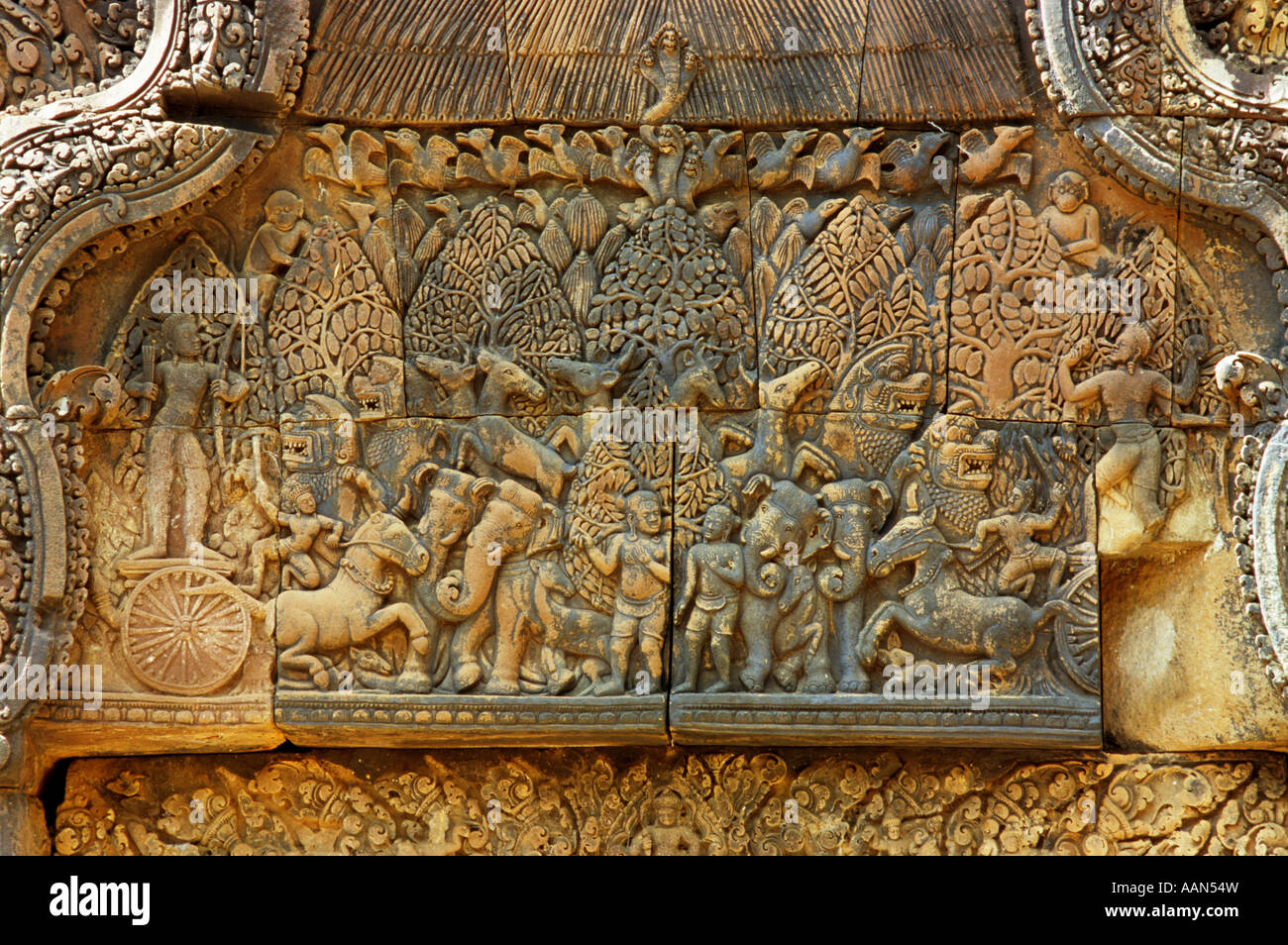 Intricately carved sandstone "Fire in the Khandava Forest", east ...