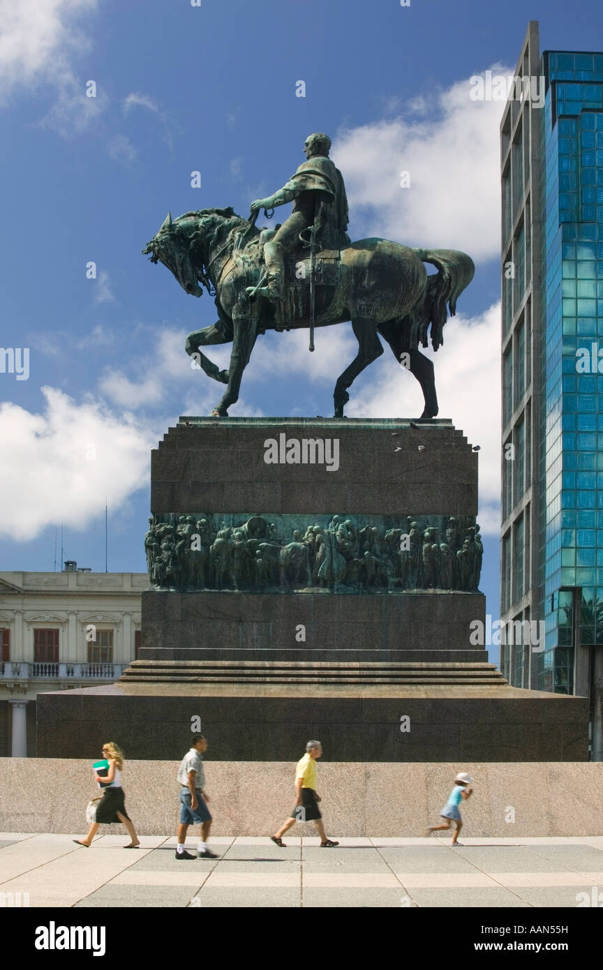Statue of Jose G Artigas that stands on top of his mausoleum in Plaza ...