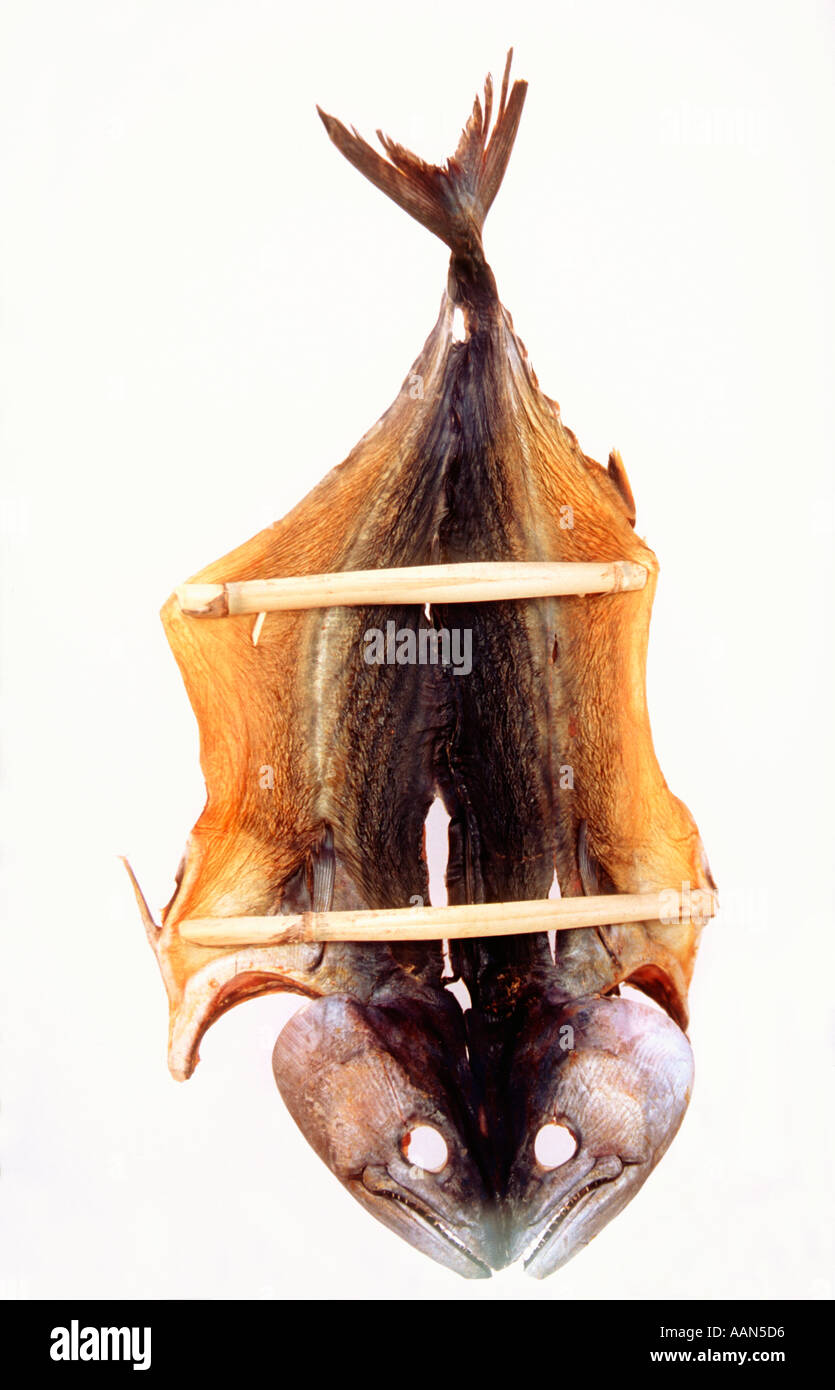 skin of dried fish against white background Stock Photo - Alamy
