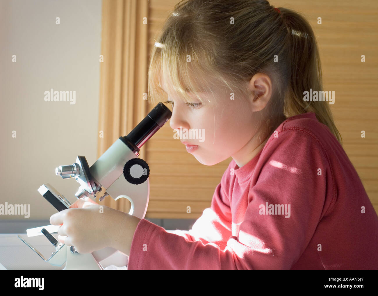 Young girl with a microscope Stock Photo - Alamy
