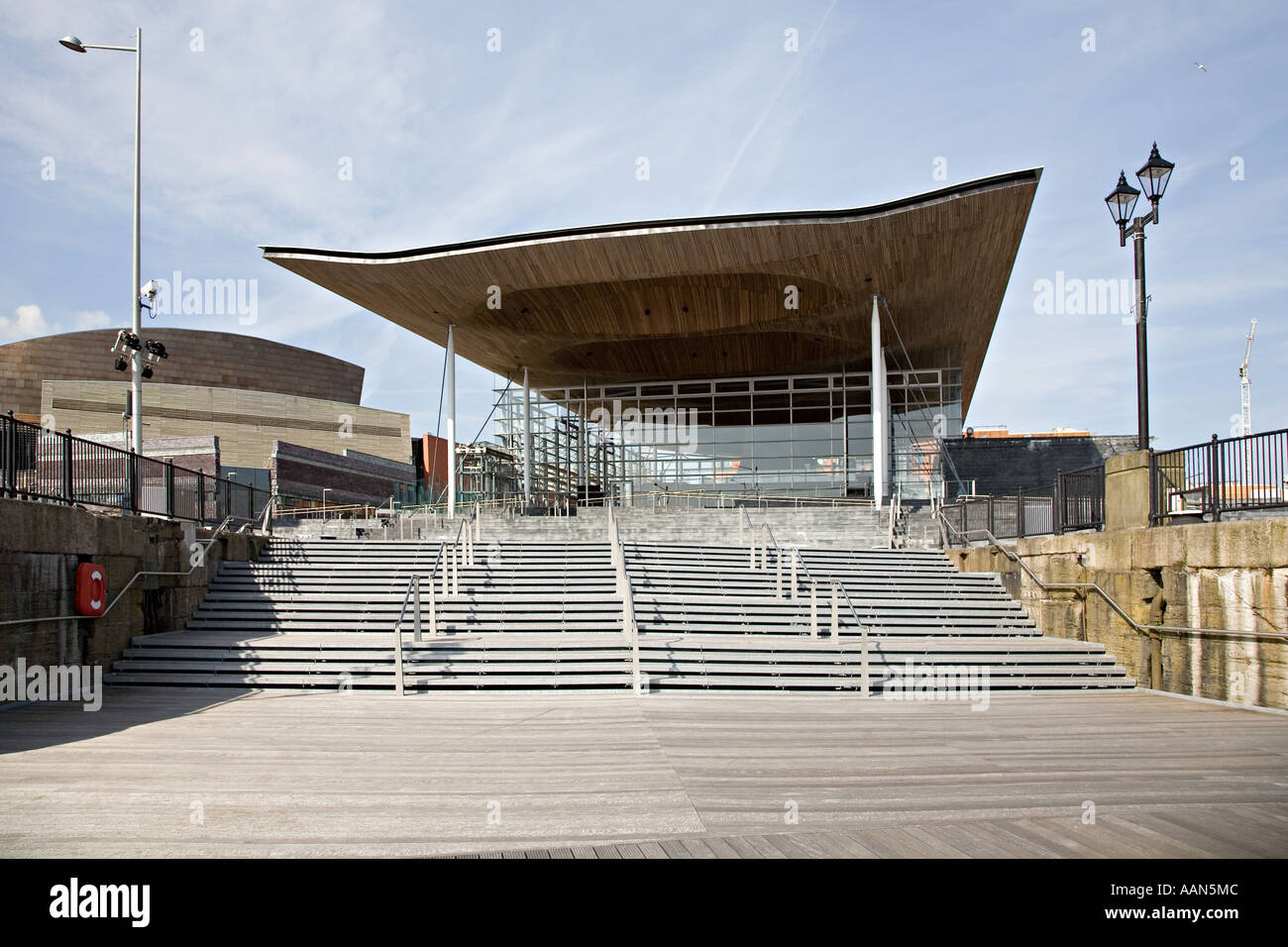 Wooden porch National Assembly for Wales building Senedd Cardiff Wales ...
